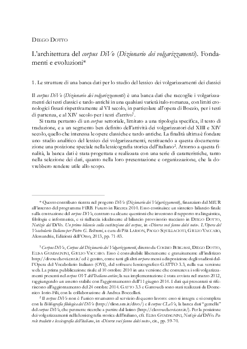 (PDF) L’architettura del corpus DiVo (Dizionario dei volgarizzamenti ...