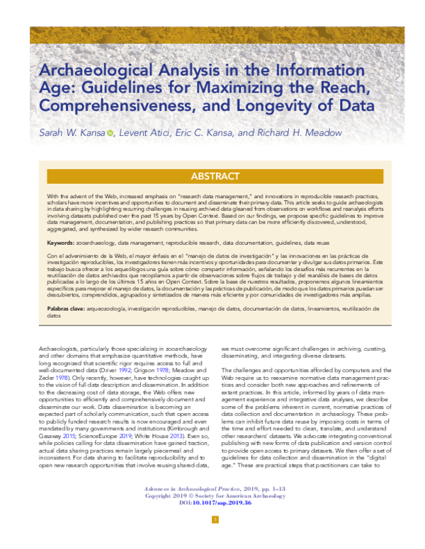 (PDF) Archaeological Analysis in the Information Age: Guidelines for Maximizing the Reach ...