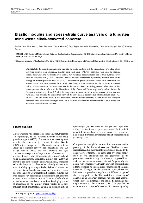 (PDF) Elastic modulus and stress-strain curve analysis of a tungsten ...