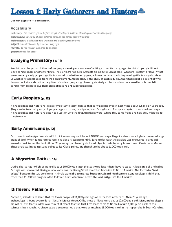 (PDF) Lesson 1: Early Gatherers and Hunters