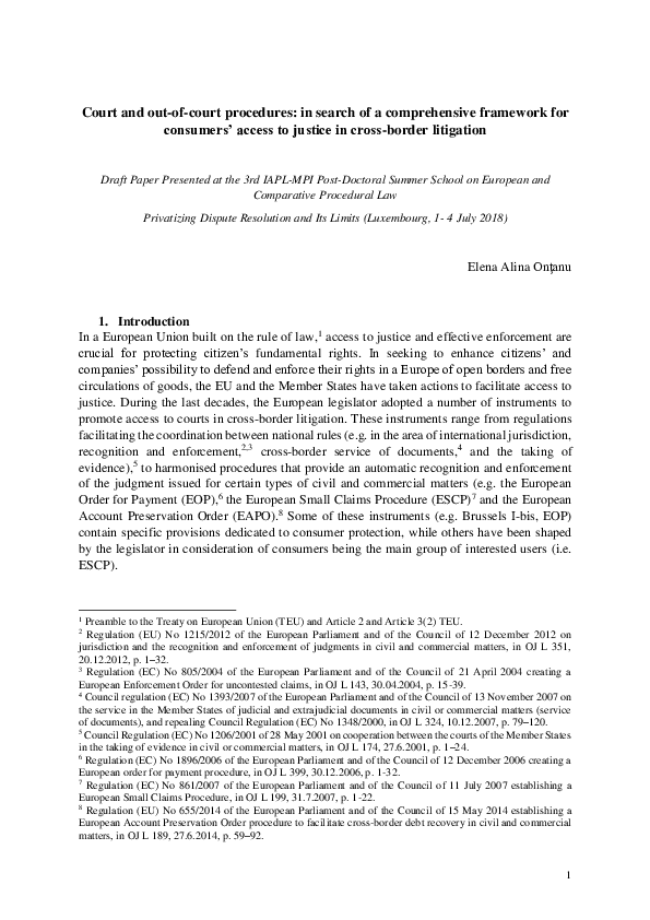 (PDF) Court and out-of-court procedures: in search of a comprehensive ...