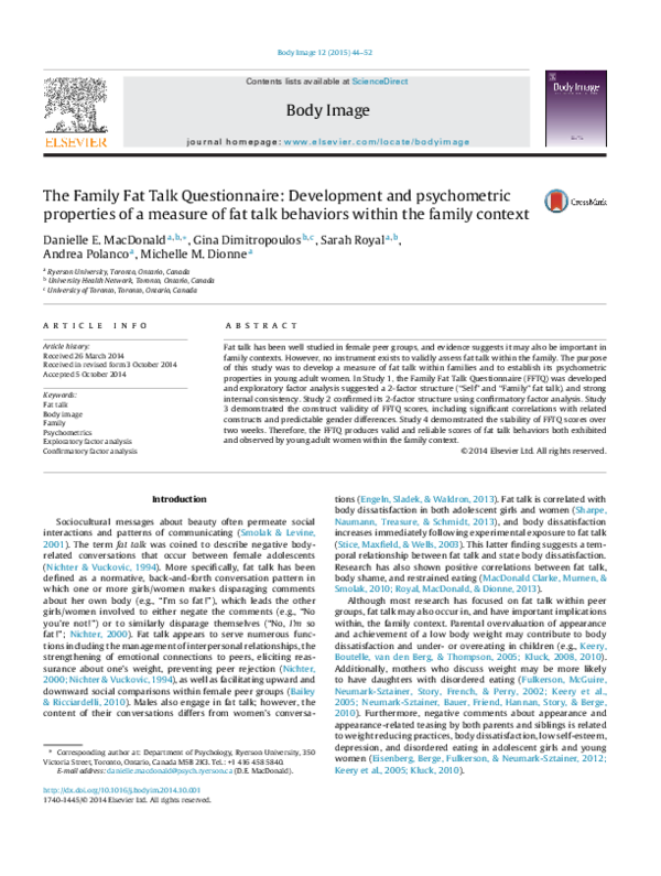 (PDF) The Family Fat Talk Questionnaire: development and psychometric ...