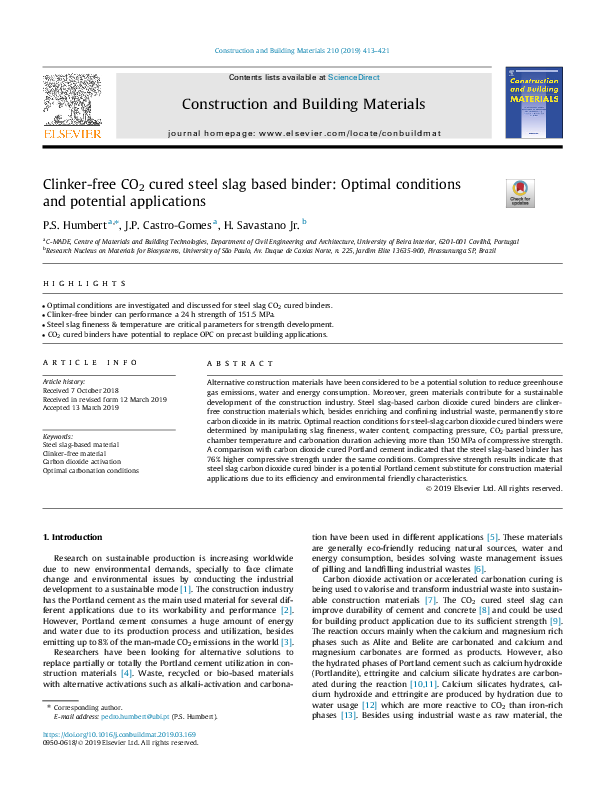 (PDF) Clinker-free CO 2 cured steel slag based binder: Optimal ...