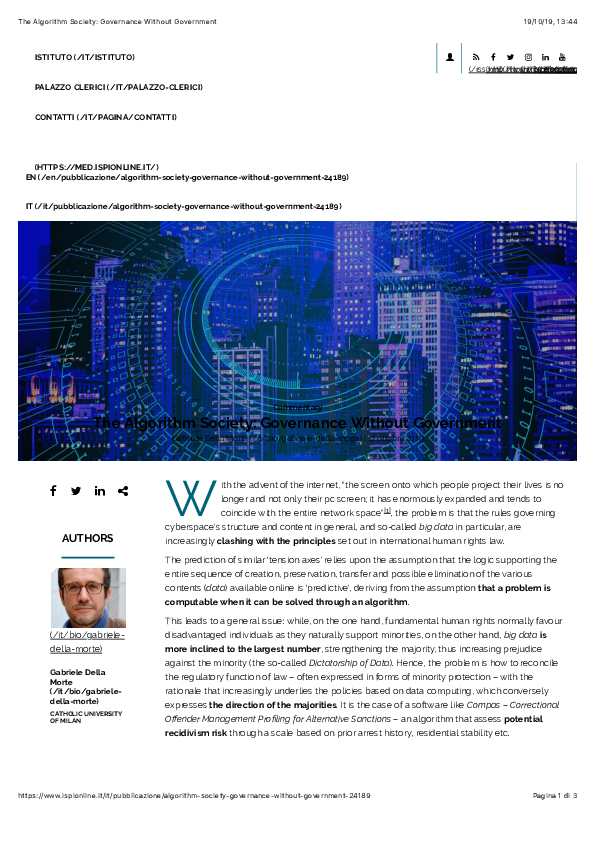 (PDF) The Algorithm Society. Governance Without Government
