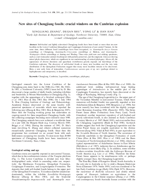 (PDF) New sites of Chengjiang fossils: crucial windows on the Cambrian ...