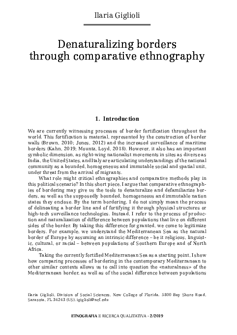 (PDF) Giglioli, I. (2019) Denaturalizing borders through comparative ...
