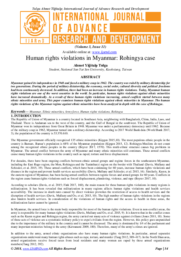 Human rights violations in Myanmar: Rohingya case