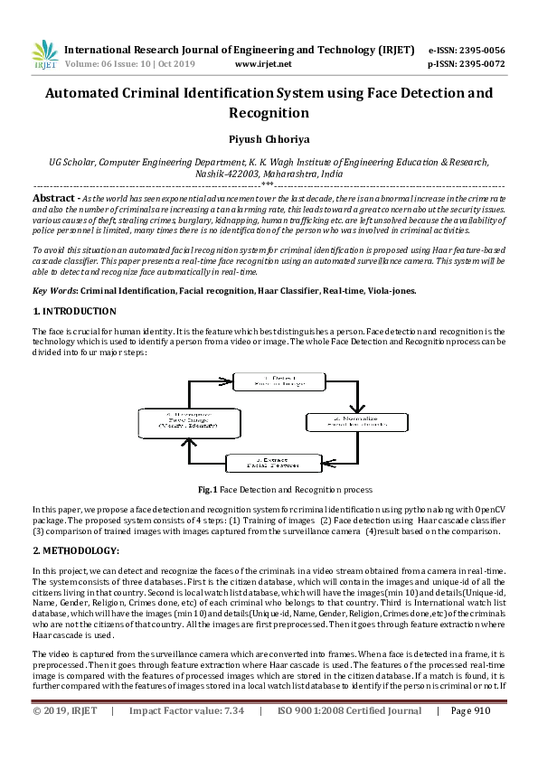 Pdf Irjet Automated Criminal Identification System Using Face