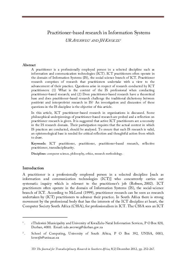 (PDF) Practitioner-based research in Information Systems