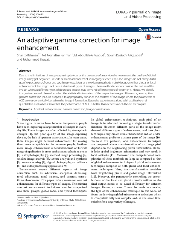 (PDF) An adaptive gamma correction for image enhancement