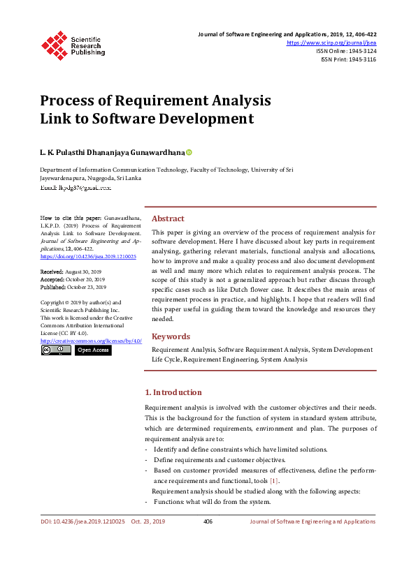 Pdf Process Of Requirement Analysis Link To Software Development