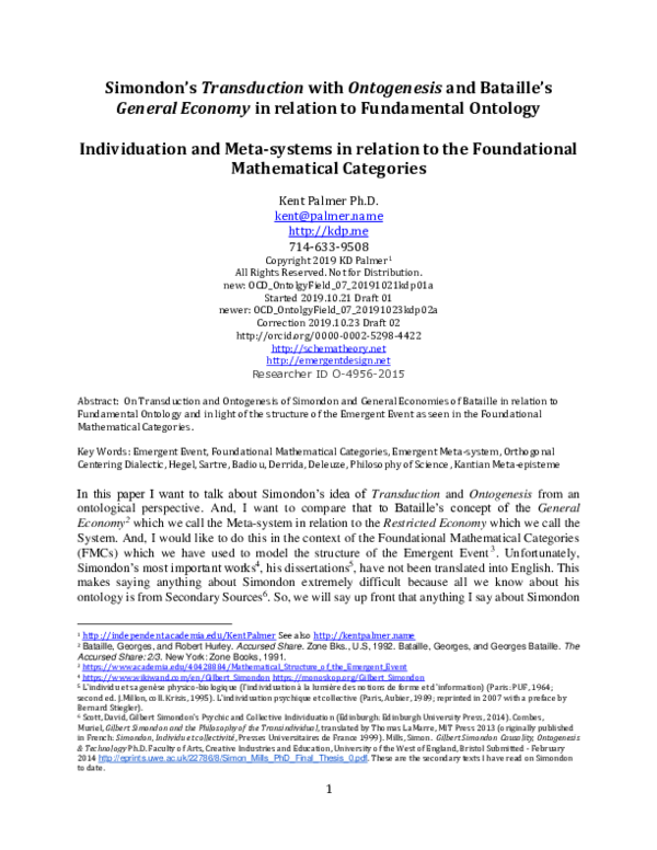 (PDF) Simondon’s Transduction with Ontogenesis and Bataille’s General ...