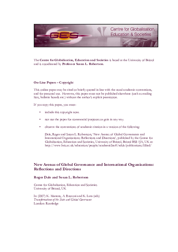 (PDF) New Arenas of Global Governance and International Organisations ...