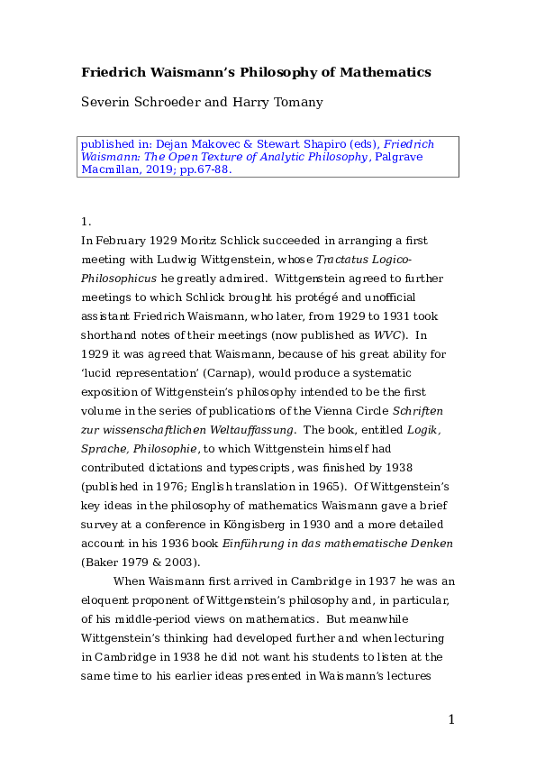 (DOC) Friedrich Waismann's Philosophy of Mathematics