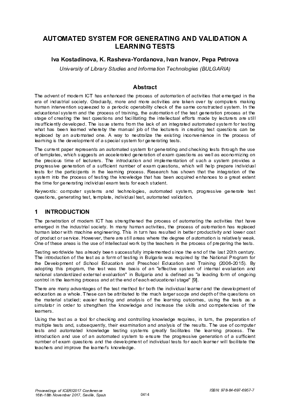 Pdf Automated System For Generating And Validation A Learning Tests