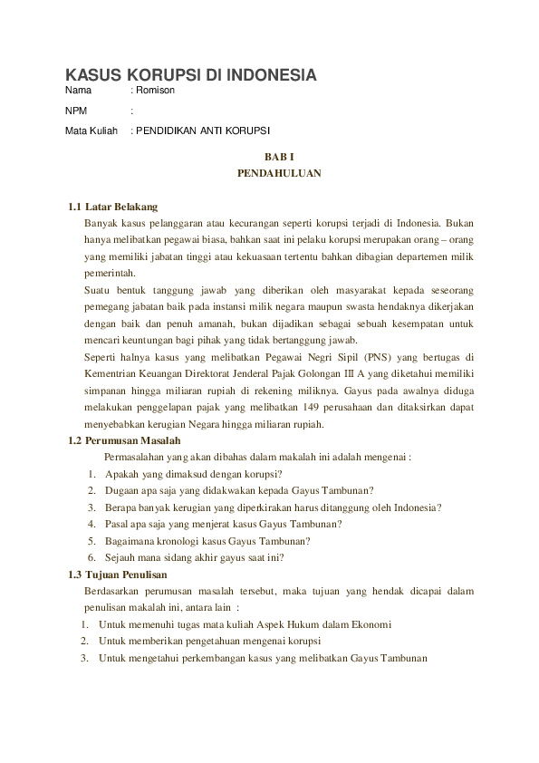 (DOC) KASUS KORUPSI DI INDONESIA
