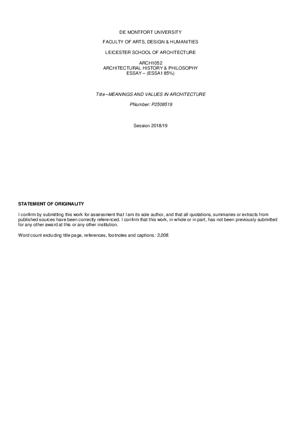 (DOC) Title -MEANINGS AND VALUES IN ARCHITECTURE STATEMENT OF ORIGINALITY