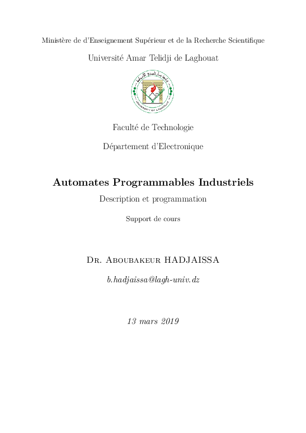Pdf Automates Programmables Industriels Description Et Programmation