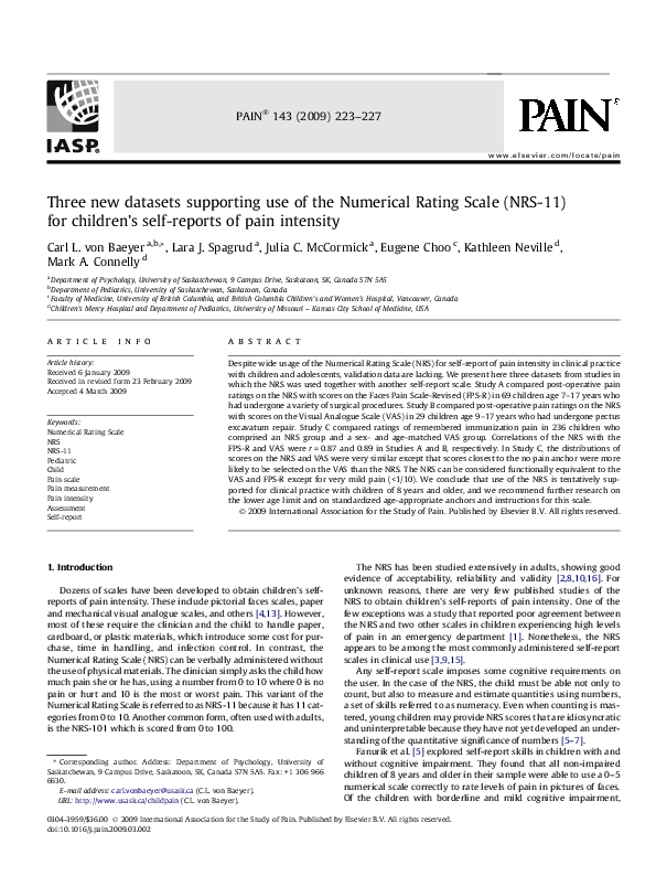 (PDF) Three new datasets supporting use of the Numerical Rating Scale ...