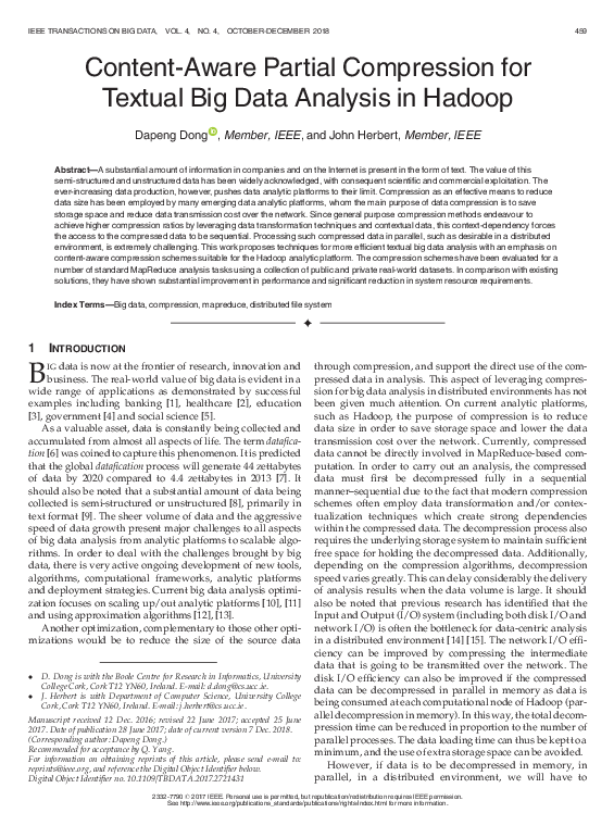 (PDF) Content-Aware Partial Compression for Textual Big Data Analysis in Hadoop
