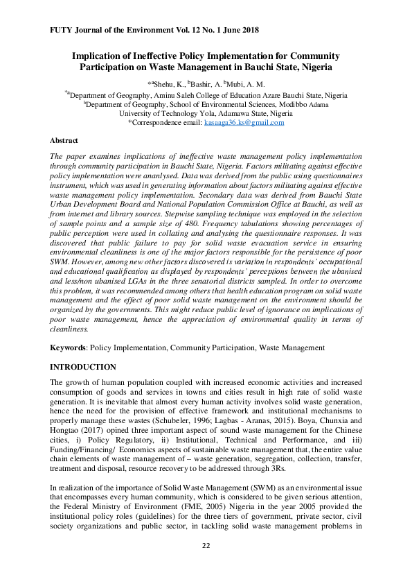 (PDF) Implication of Ineffective Policy Implementation for Community ...