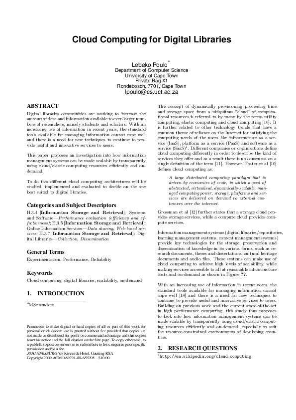 (PDF) Cloud Computing for Digital Libraries