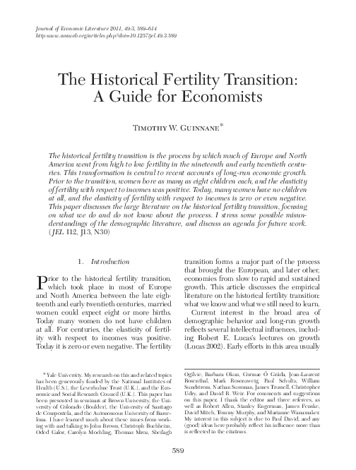 (PDF) The historical fertility transition: A guide for economists