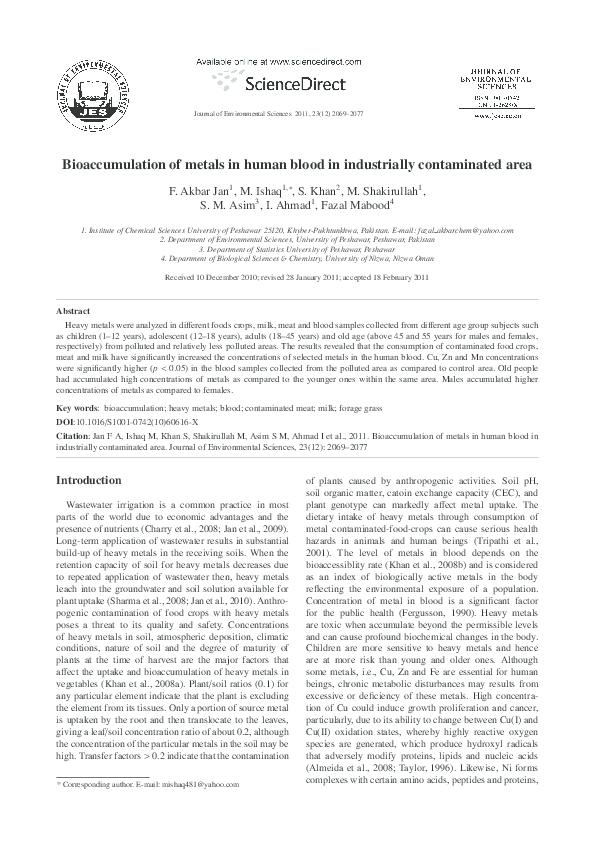 (PDF) Bioaccumulation of metals in human blood in industrially ...