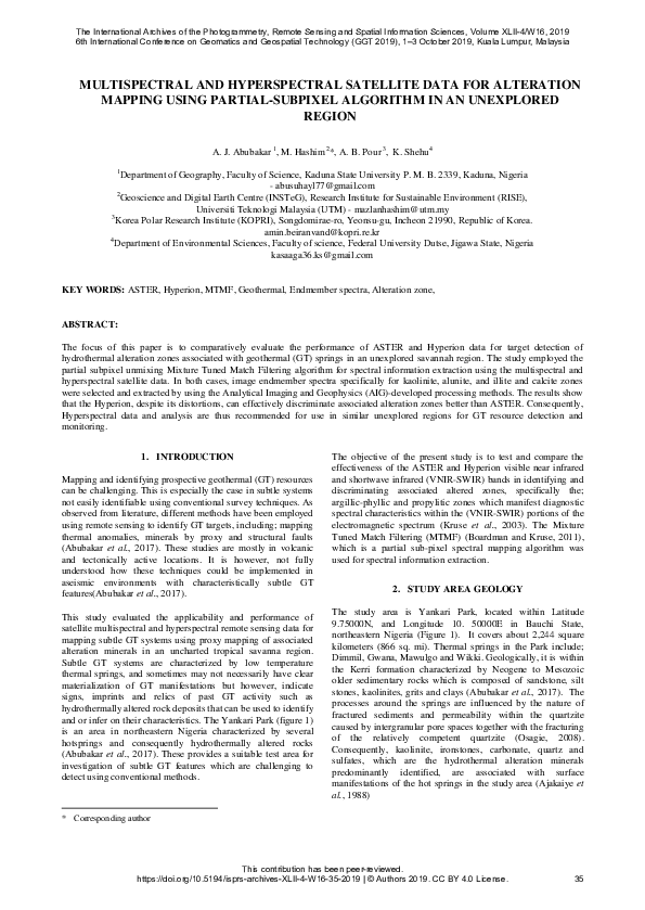 (PDF) MULTISPECTRAL AND HYPERSPECTRAL SATELLITE DATA FOR ALTERATION MAPPING USING PARTIAL ...
