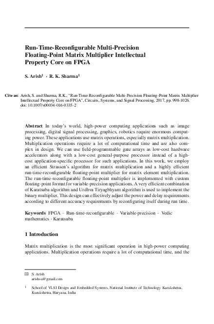 Pdf Run Time Reconfigurable Multi Precision Floating Point Matrix Multiplier Intellectual 4159