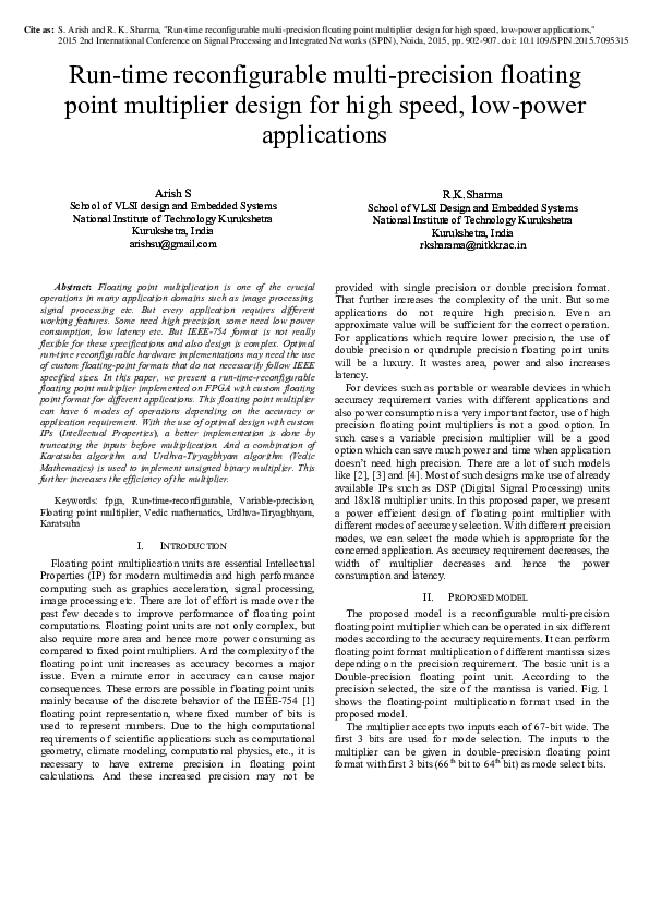 Pdf Run Time Reconfigurable Multi Precision Floating Point Multiplier Design For High Speed