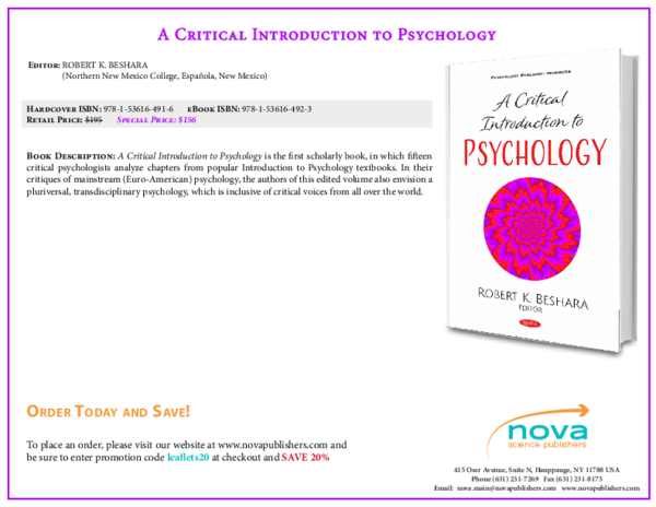 (PDF) A Critical Introduction to Psychology
