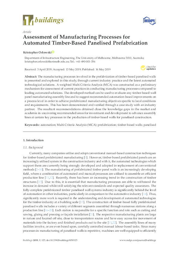 (PDF) Assessment of Manufacturing Processes for Automated Timber-Based ...