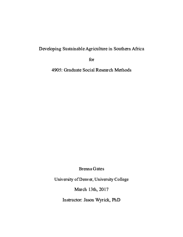 (PDF) Developing Sustainable Agriculture in Southern Africa | Brenna ...