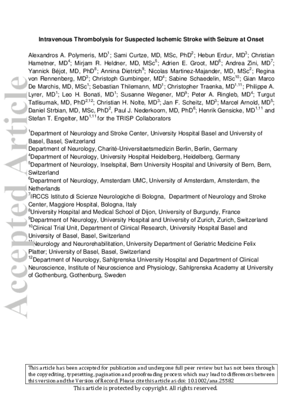 (PDF) Intravenous Thrombolysis for Suspected Ischemic Stroke with ...