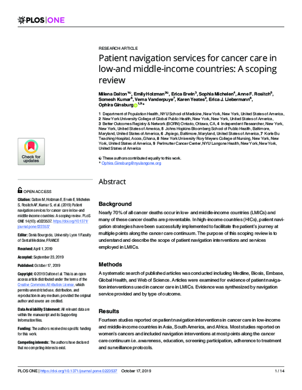 (PDF) Patient navigation services for cancer care in low-and middle ...