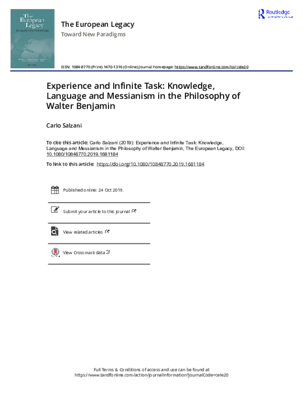 (PDF) Review of Tamara Tagliacozzo, Experience and Infinite Task ...