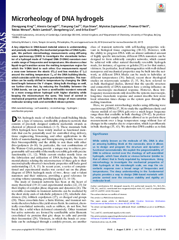 (PDF) Microrheology of DNA hydrogels