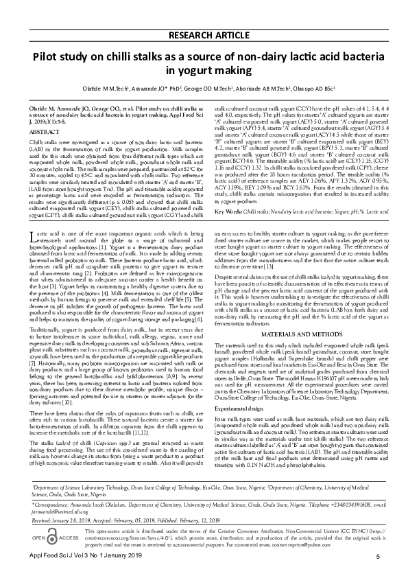 (PDF) Pilot study on chilli stalks as a source of non-dairy lactic acid ...