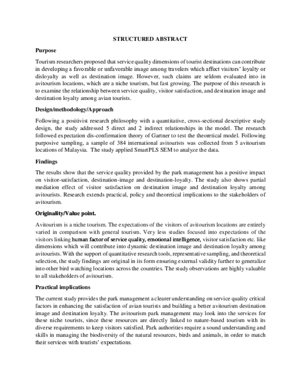 (DOC) Effect of Service Quality on Visitor Satisfaction, Destination ...