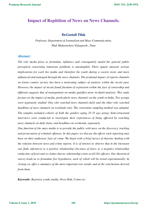 (PDF) Impact of Repitition of News on News Channels