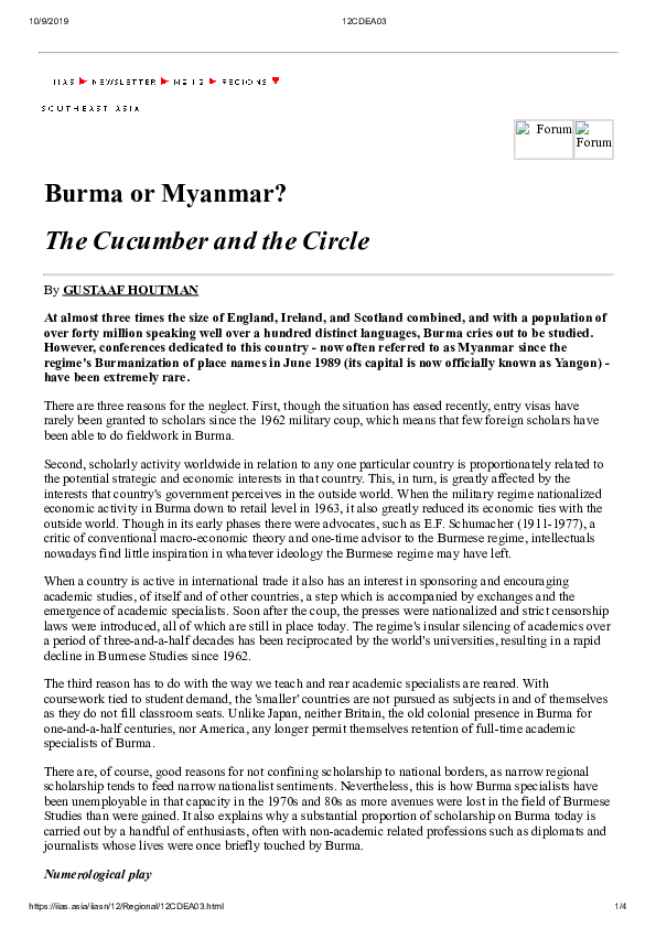 (PDF) Burma or Myanmar? The Cucumber and the Circle