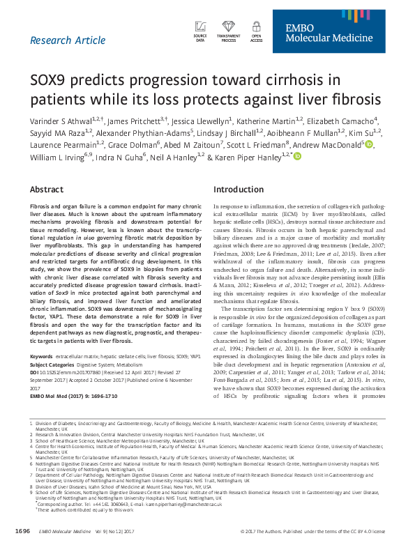(PDF) SOX9 predicts progression toward cirrhosis in patients while its ...