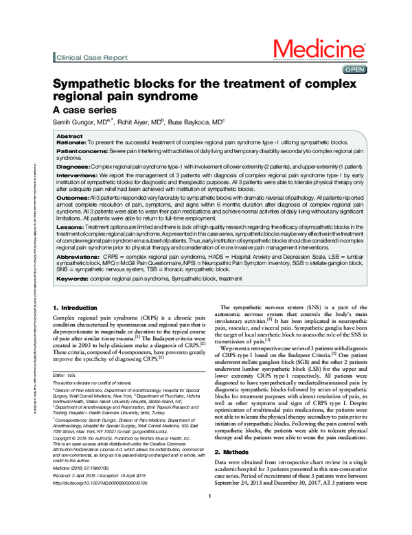 (PDF) Sympathetic blocks for the treatment of complex regional pain ...