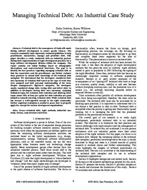 (PDF) Managing Technical Debt: An Industrial Case Study