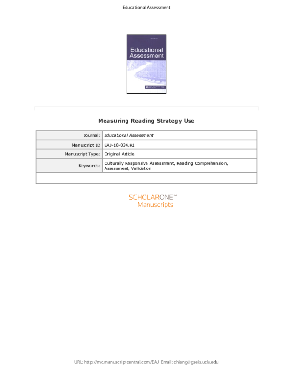 (PDF) Measuring Reading Strategy Use - Educational Assessment