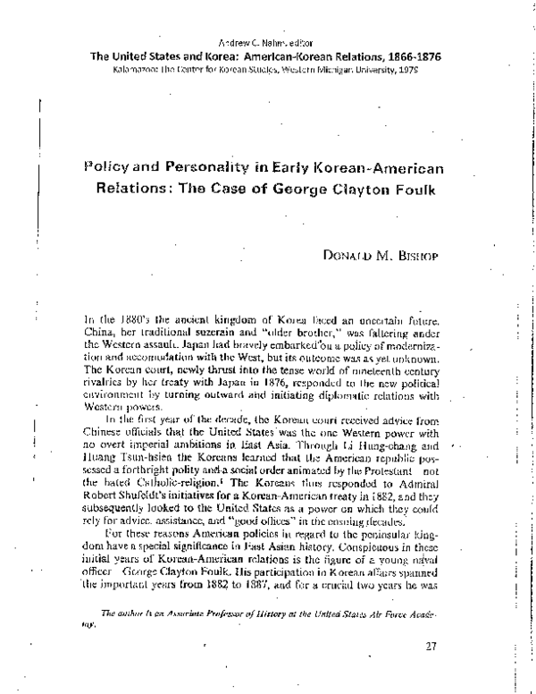(PDF) Policy and Personality in Early Korean-American Relations: The ...