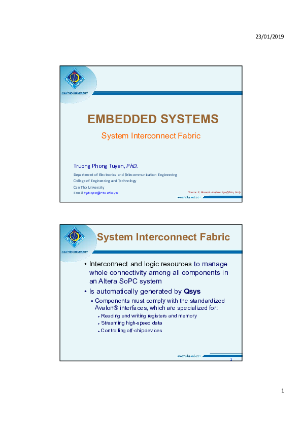 (PDF) EMBEDDED SYSTEMS System Interconnect Fabric