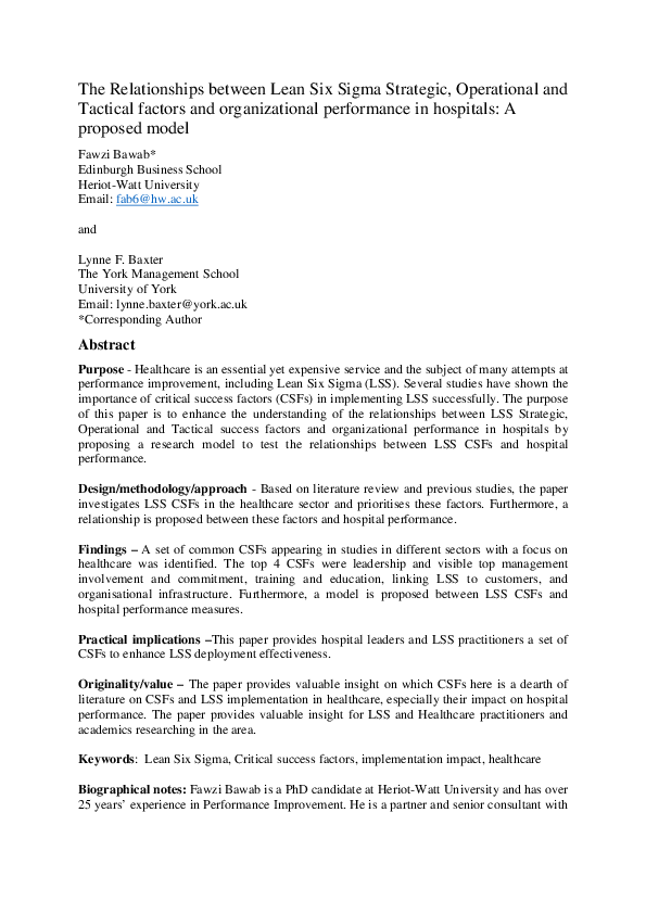 (PDF) The Relationships between Lean Six Sigma Strategic, Operational and Tactical factors and ...