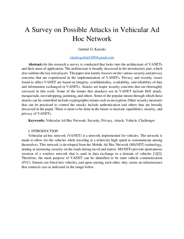 Pdf A Survey On Possible Attacks In Vehicular Ad Hoc Network